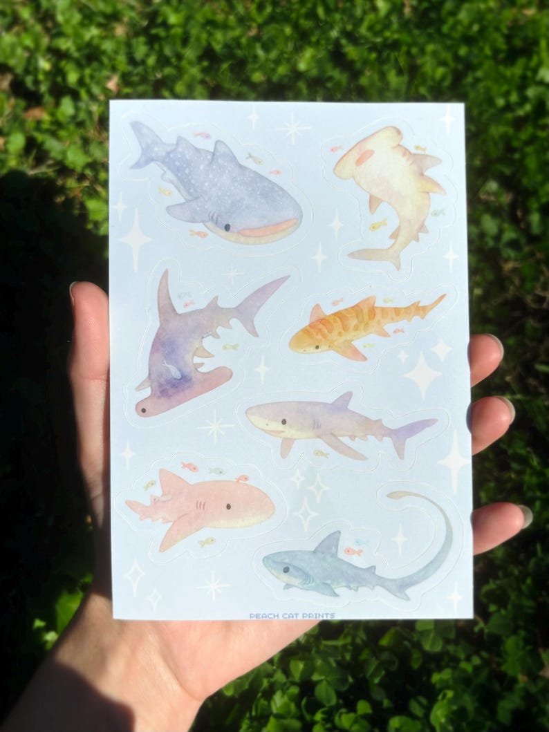 Cute Shark Sticker Sheet - Mini Shark Stickers, Ocean Stickers, Marine ...