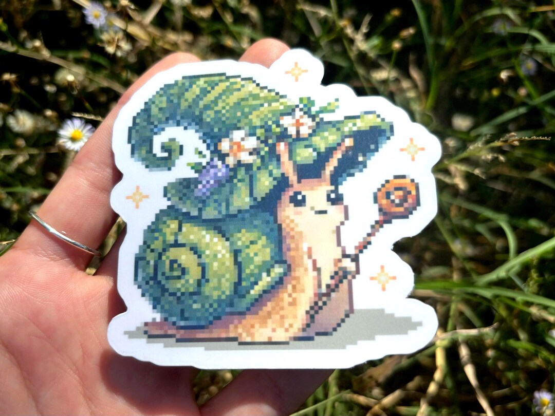 Snail Witch Vinyl Sticker - Holographic Snail Sticker, Cute Pixel Art ...