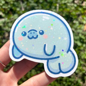 Chibi Manatee Sticker - Kawaii Sea Cow Sticker, Cute Manatee Decal ...