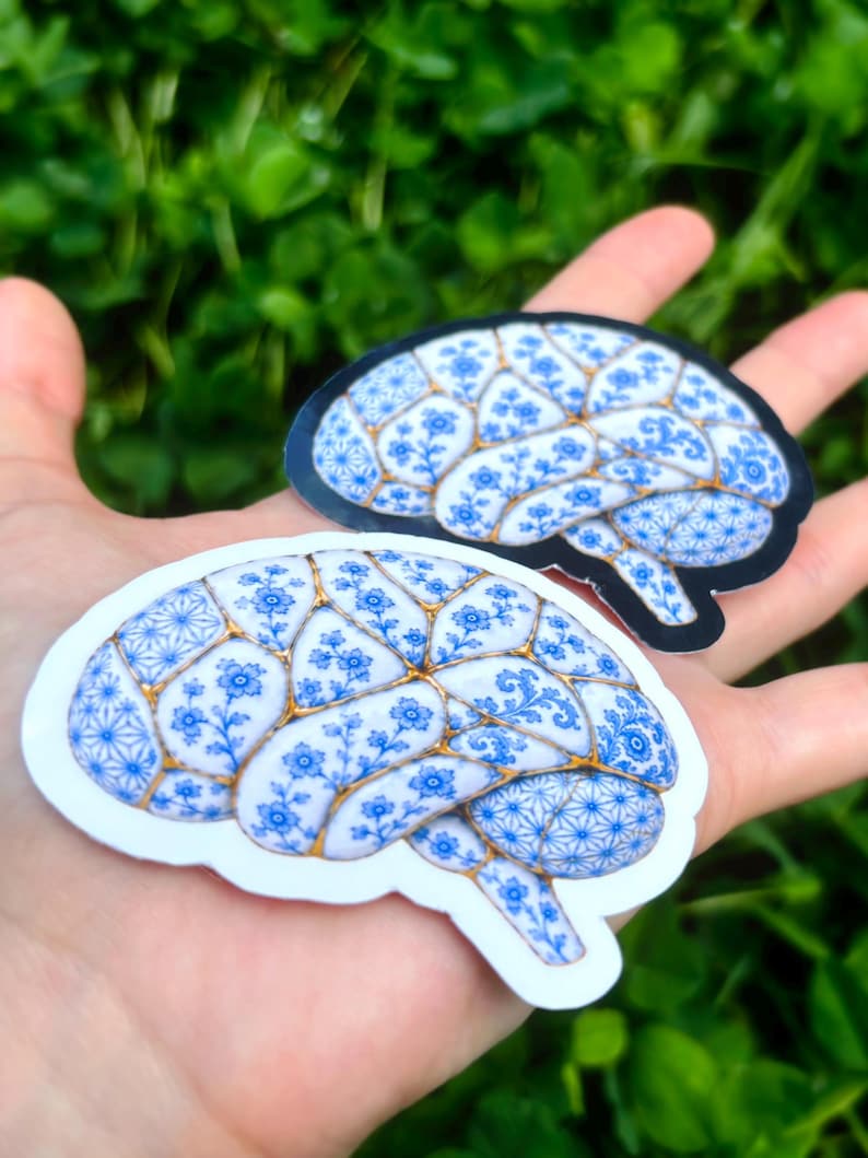 Kintsugi Brain Sticker: Porcelain Anatomy Art, Neuroscience Sticker ...