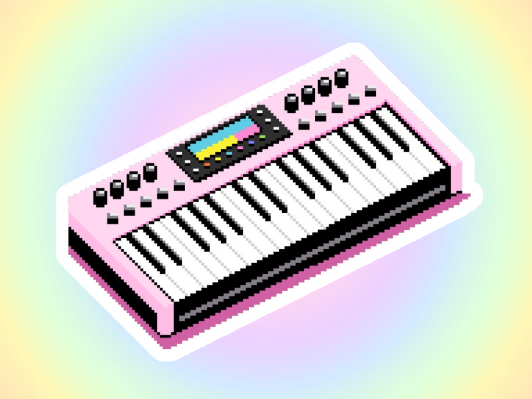 Cute Pixel Art Keyboard Sticker - Vintage Retro Kawaii Digital Piano ...
