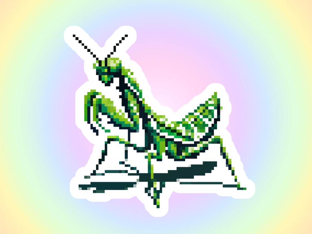 Realistic Pixel Art Praying Mantis Sticker Scientific Green Mantid Pixelated 8 Bit Stinger ...