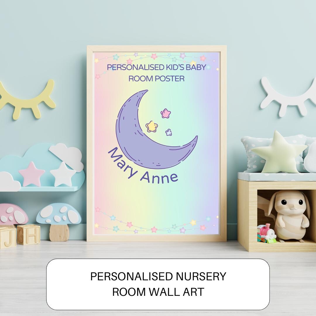 Personalized Moon and Stars Name Poster for Kids - Pastel Nursery Wall ...