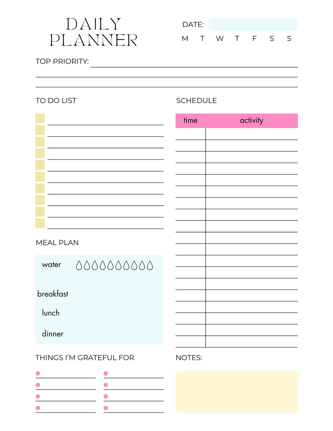 Printable Colorful Daily Planner - Etsy