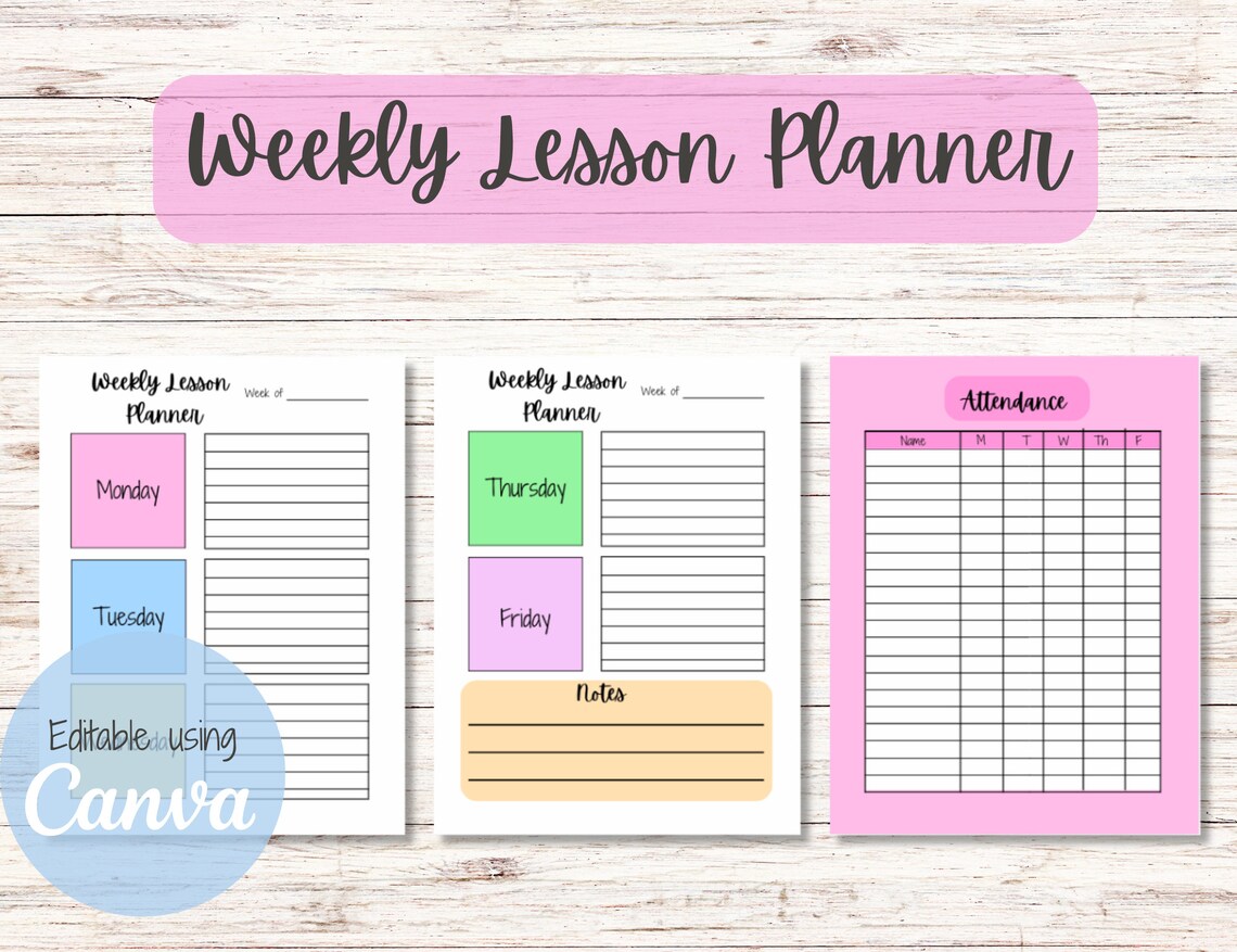 Teacher Lesson Planner Printable PDF and Editable Template, Teacher ...