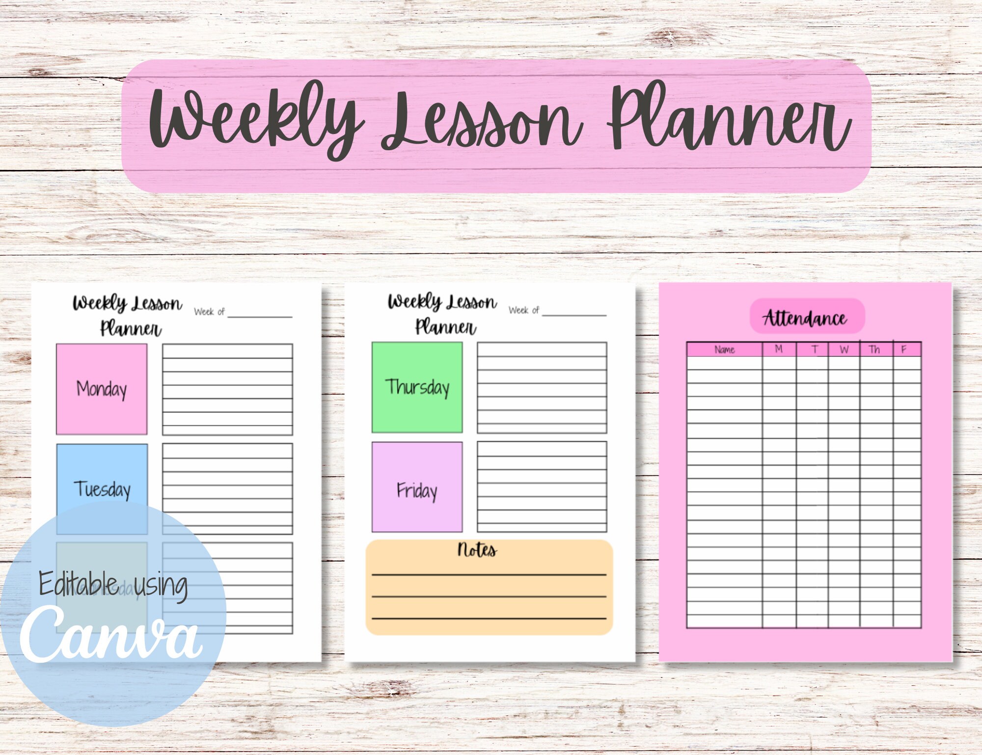 Teacher Lesson Planner Printable PDF and Editable Template, Teacher ...