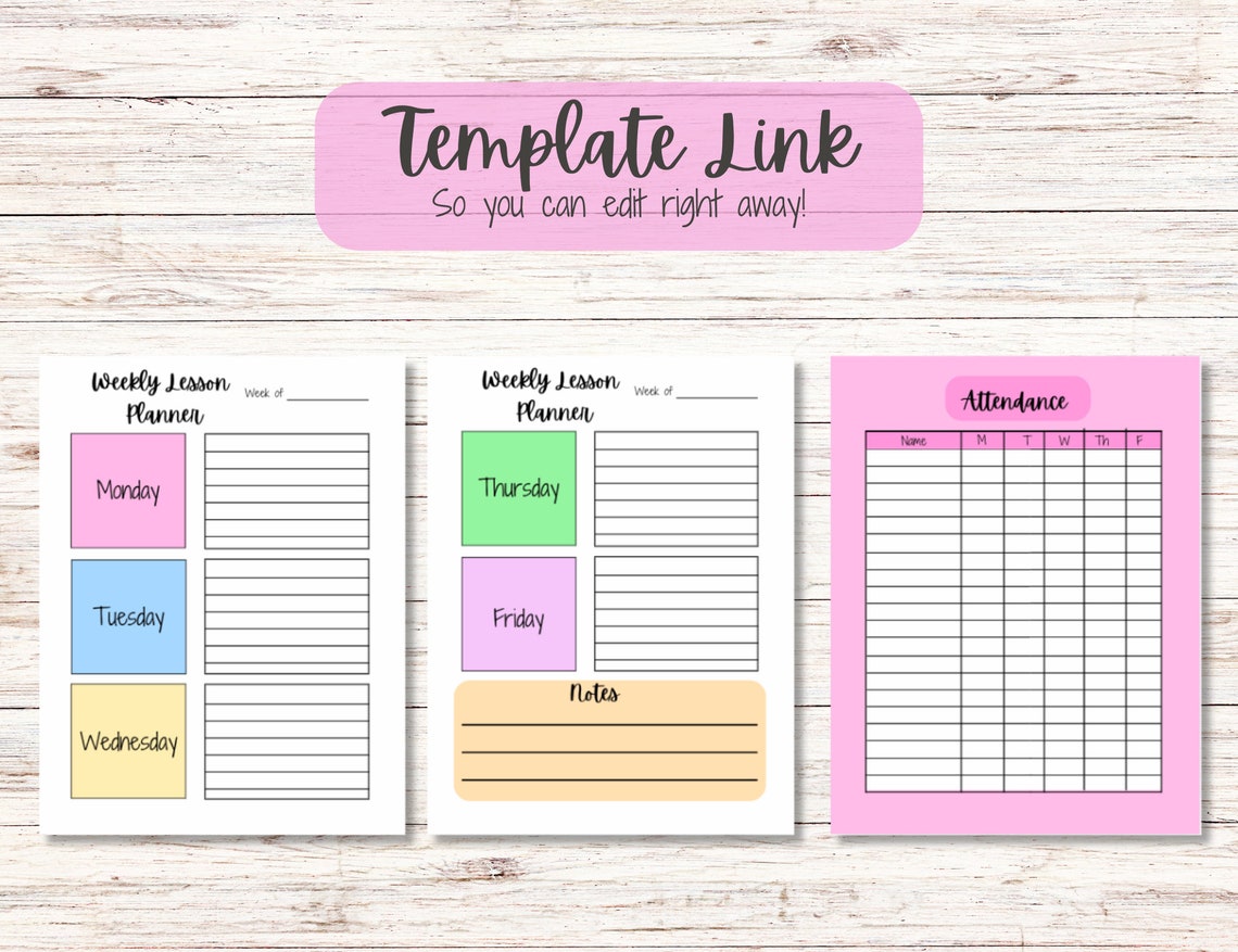 Teacher Lesson Planner Printable PDF and Editable Template, Teacher ...