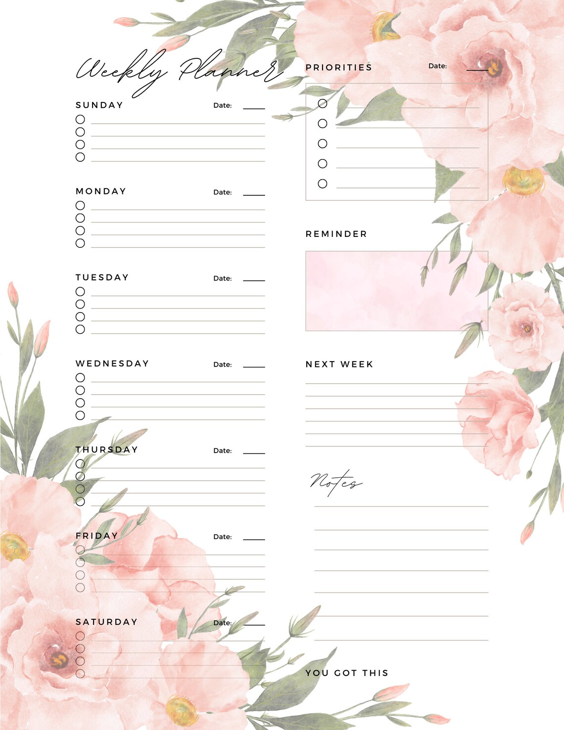3 Page Floral Weekly Planner Bundle - Etsy