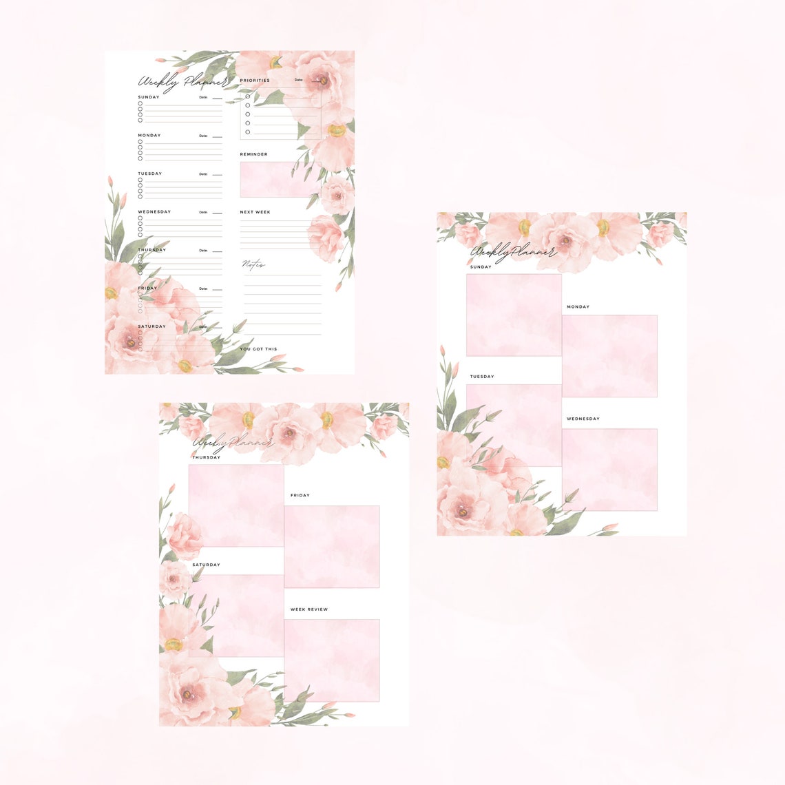 3 Page Floral Weekly Planner Bundle - Etsy