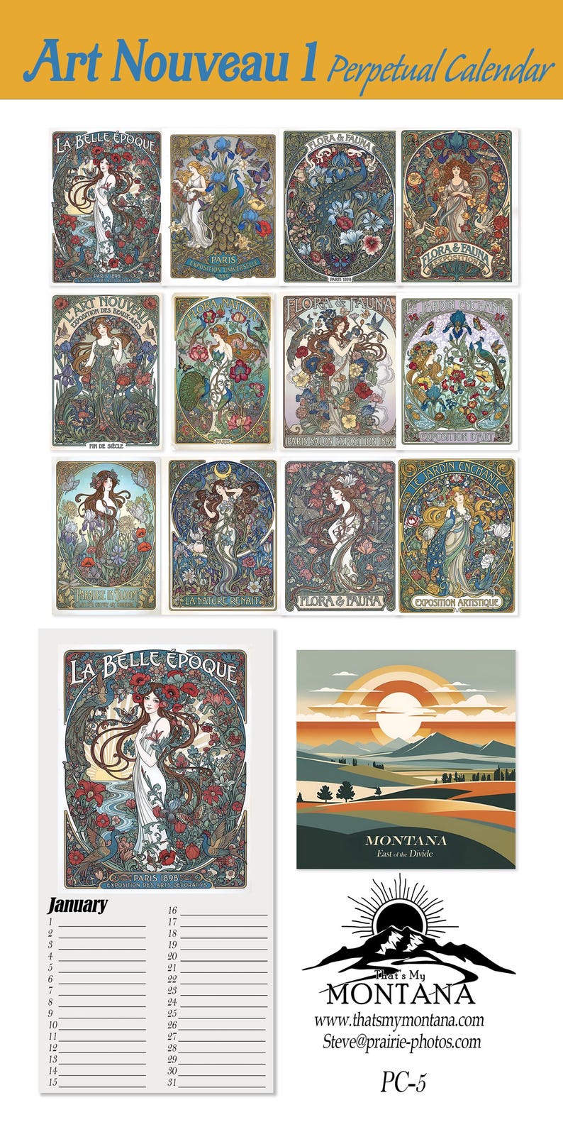Art Nouveau Perpetual Calendar | Vintage Mucha-style Floral Wall Art - Etsy