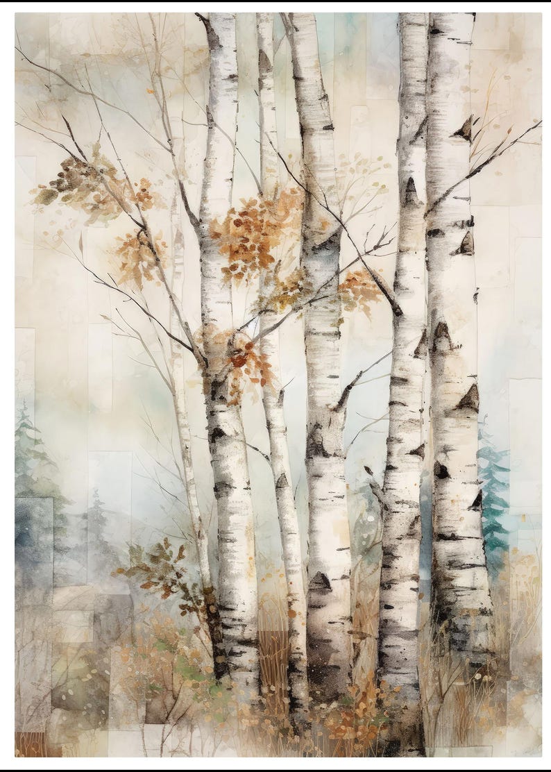 5 Birch Trees Art Cards, 5 Card Pack #2, 7x5 Blank Inside Fine Art ...