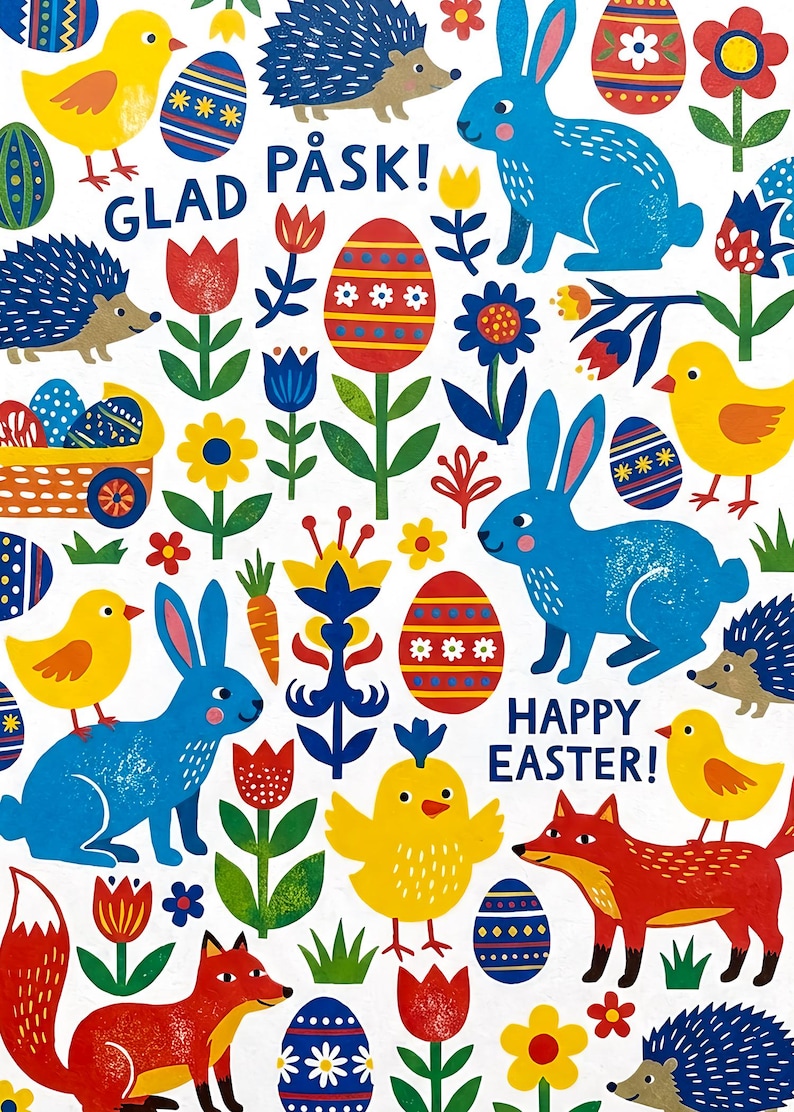 Scandinavian Folk Art Easter Card Set (EST 2) - Swedish Glad Påsk ...
