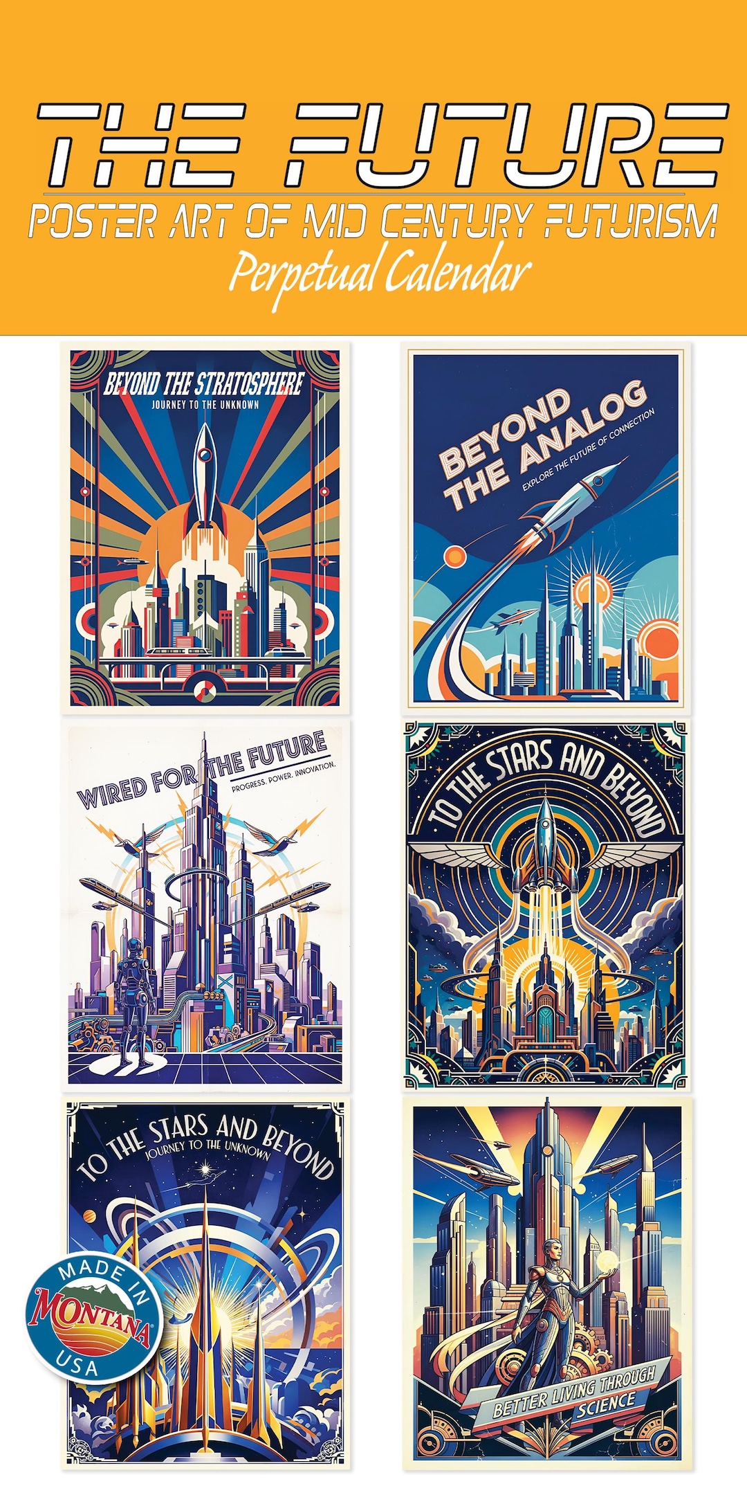 Retro Futurism Perpetual Calendar | Mid-century Modern Space Age Decor ...