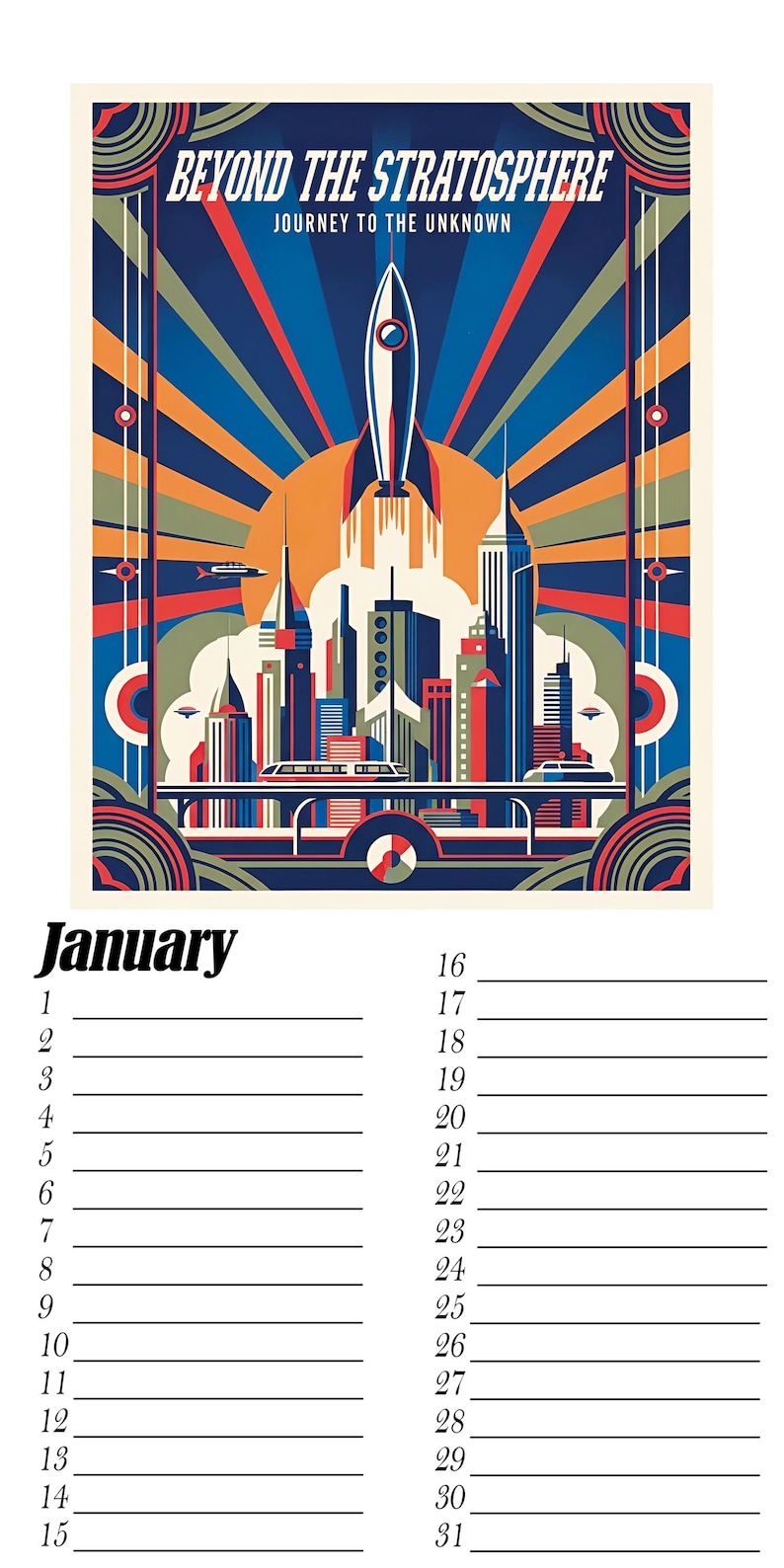 Retro Futurism Perpetual Calendar | Mid-century Modern Space Age Decor ...
