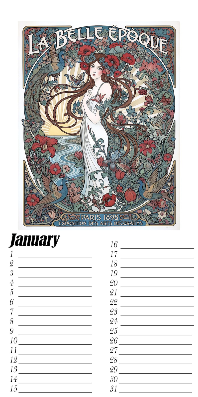 Art Nouveau Perpetual Calendar | Vintage Mucha-style Floral Wall Art - Etsy