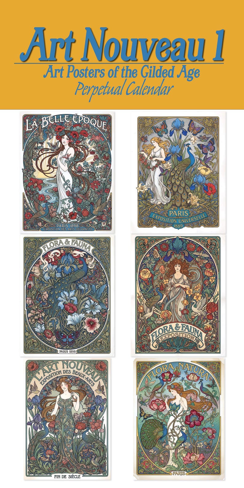 Art Nouveau Perpetual Calendar | Vintage Mucha-style Floral Wall Art - Etsy