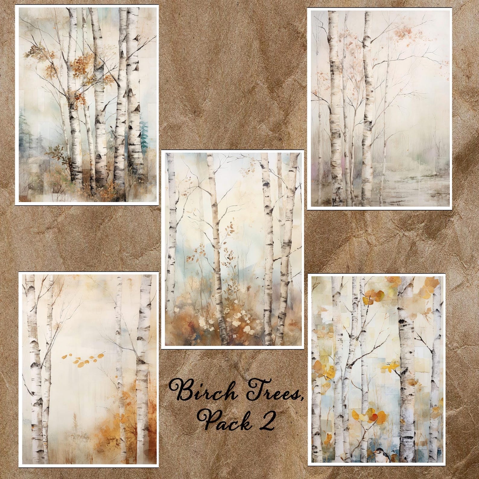 5 Birch Trees Art Cards, 5 Card Pack #2, 7x5 Blank Inside Fine Art ...