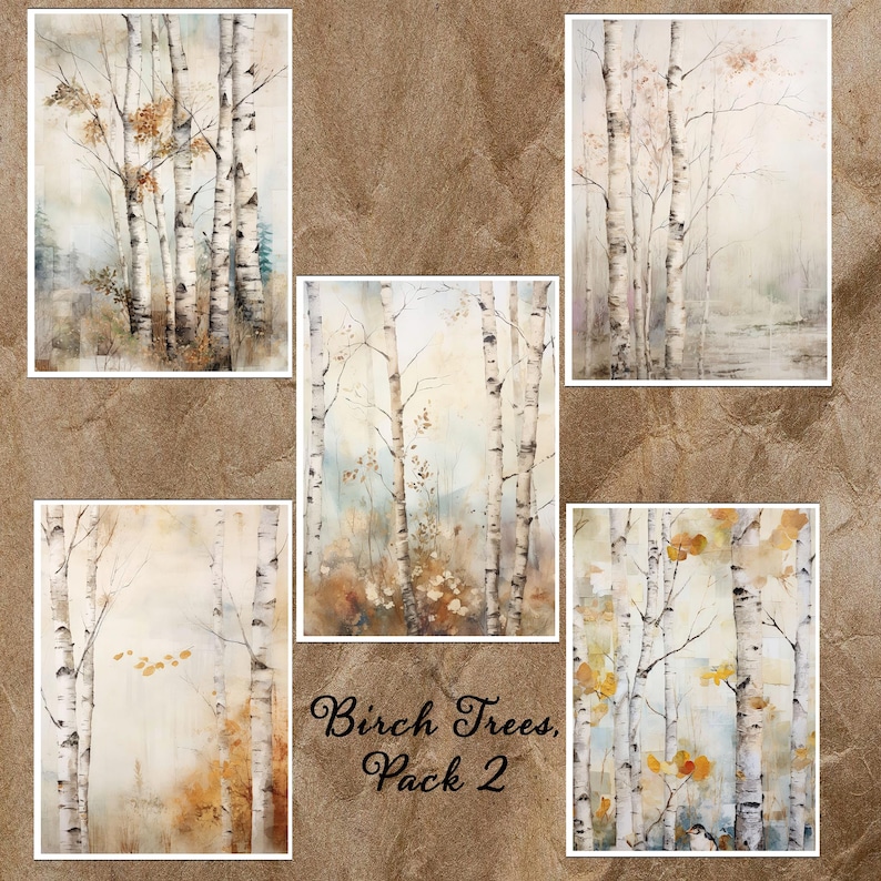 5 Birch Trees Art Cards, 5 Card Pack #2, 7x5 Blank Inside Fine Art ...