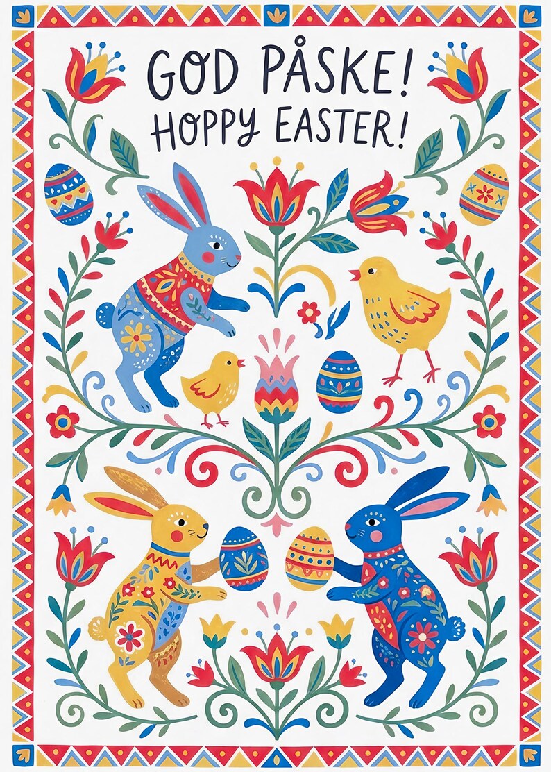 Scandinavian Folk Art Easter Card Set (EST 2) - Swedish Glad Påsk ...