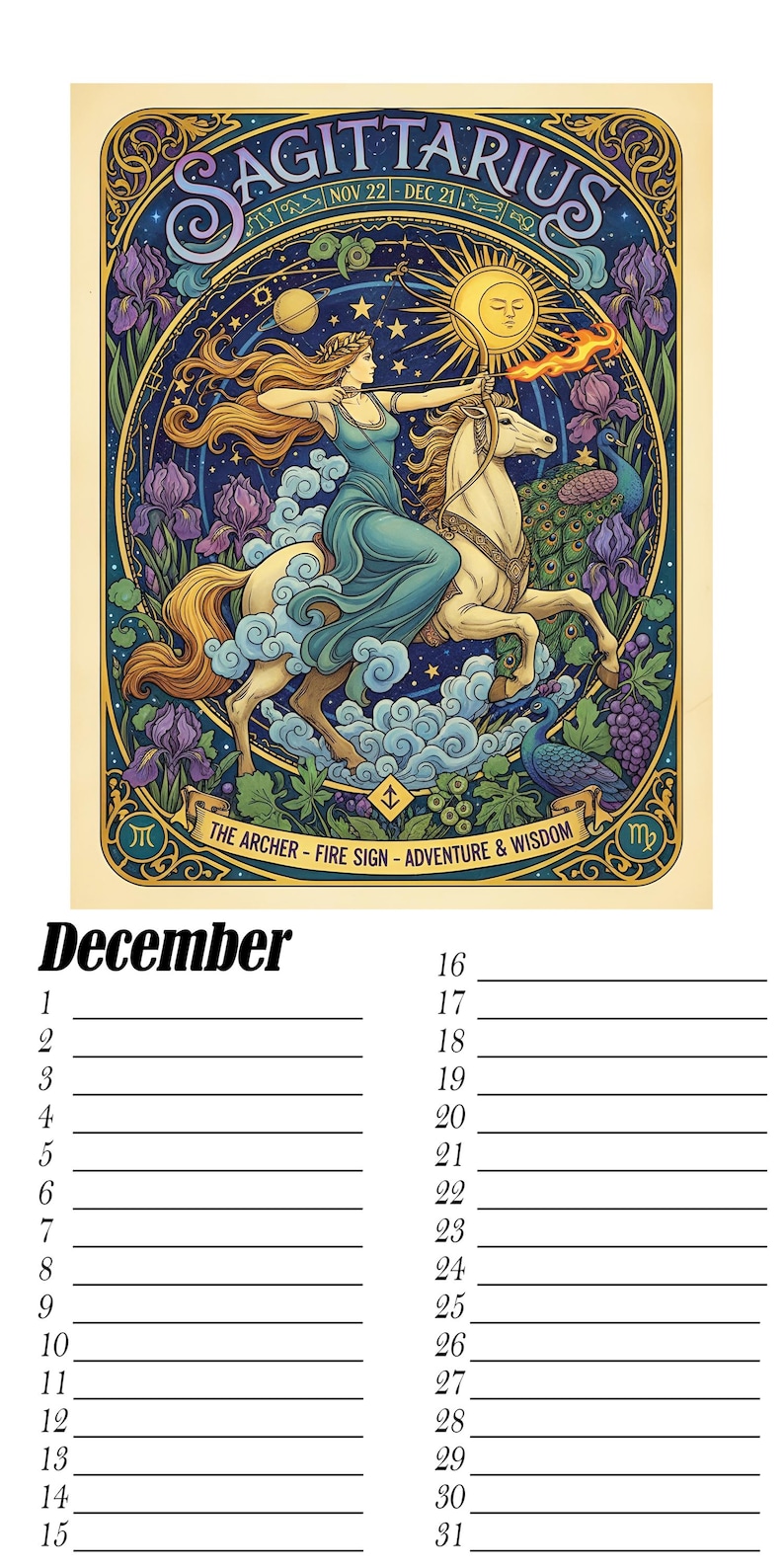 Art Nouveau Zodiac Perpetual Calendar | Vintage Astrology Wall Decor - Etsy