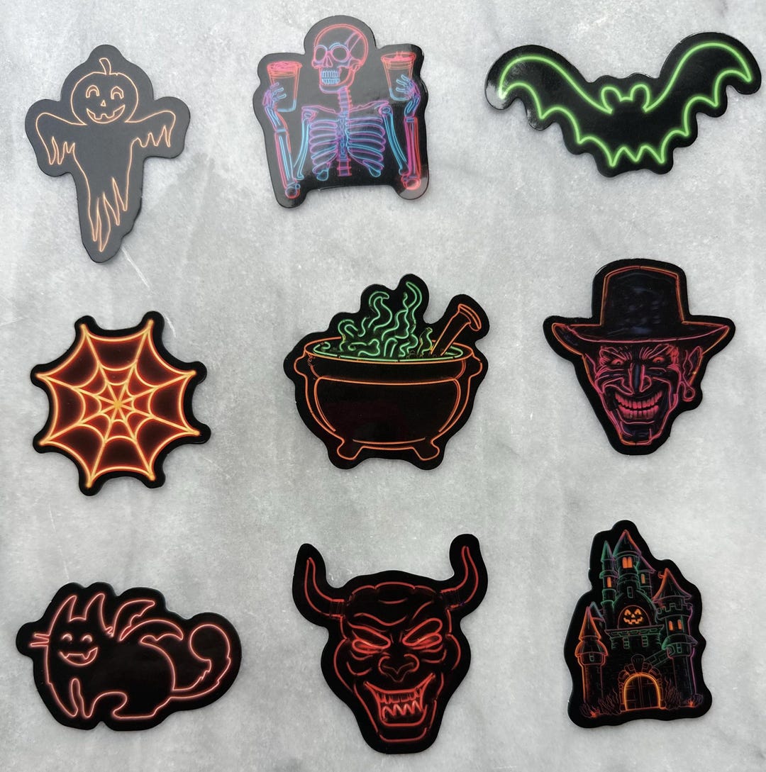 Neon Halloween Sticker Pack (15pc): Spooky Decals - Etsy