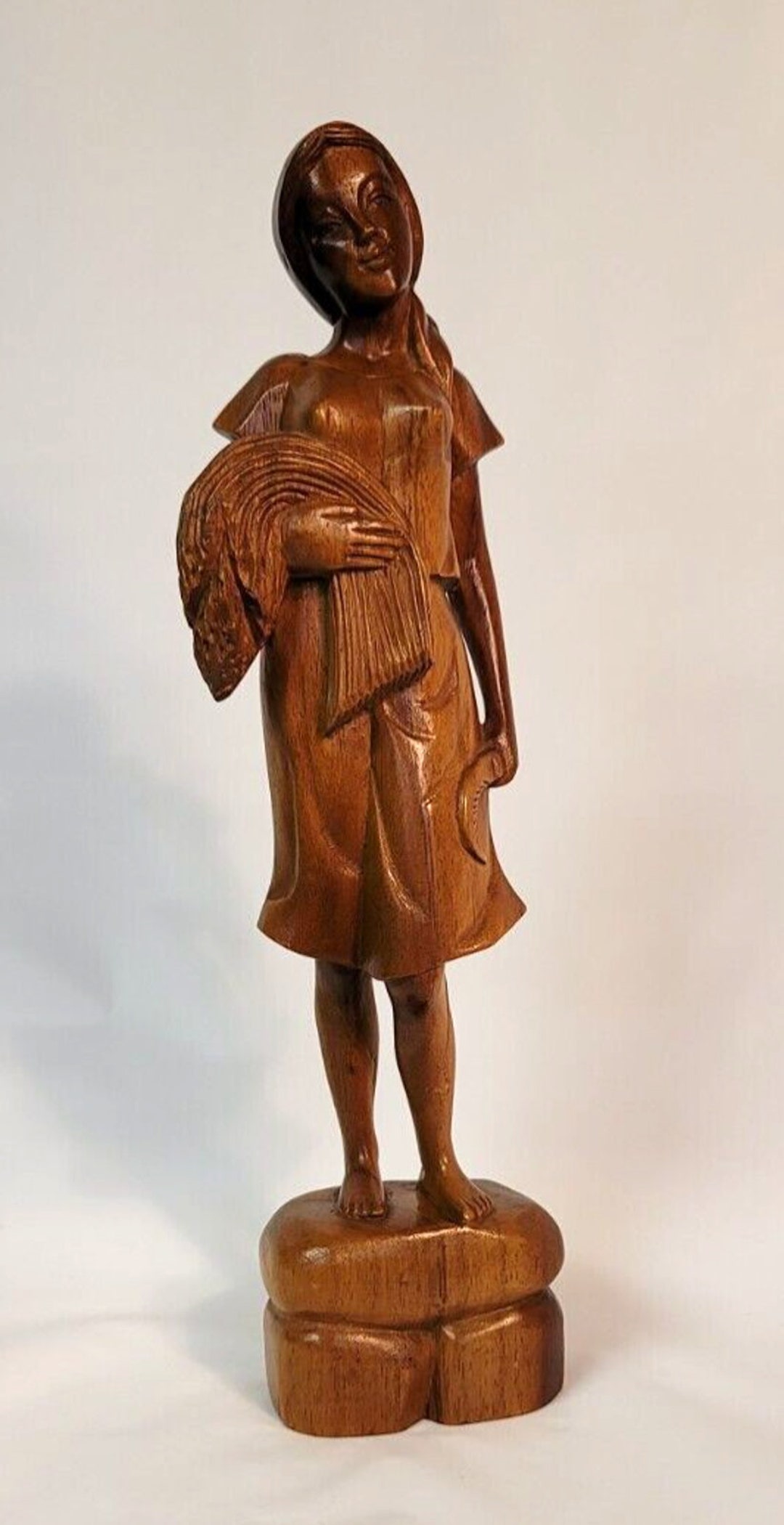 Wood Carving Sculpture Woman Vintage 14 in Tall With Wheat and Scythe ...