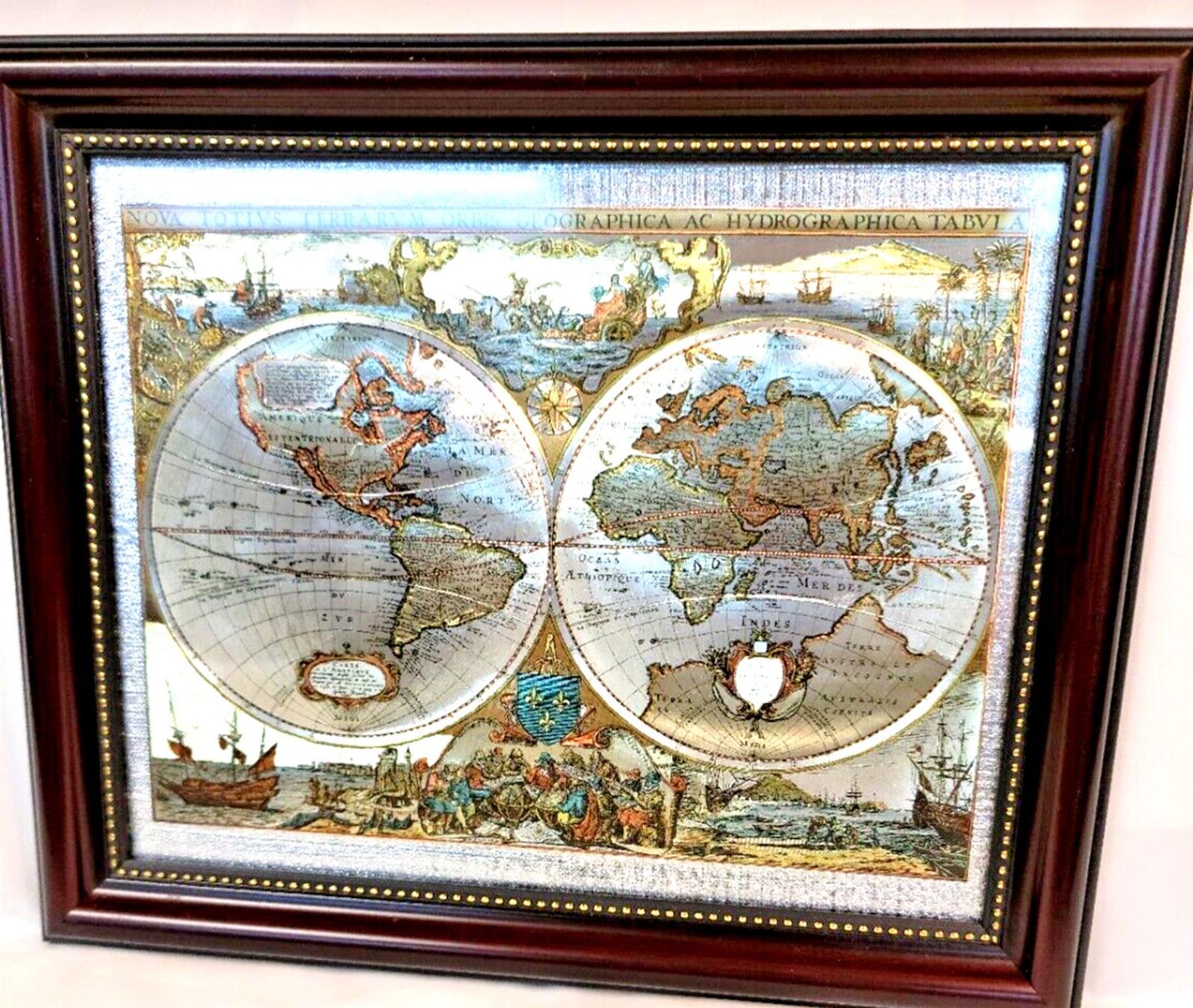 Novis Totivs Terrarvm Orbis Map of the World Gold Foil 12x9 1 1/2 Wood ...