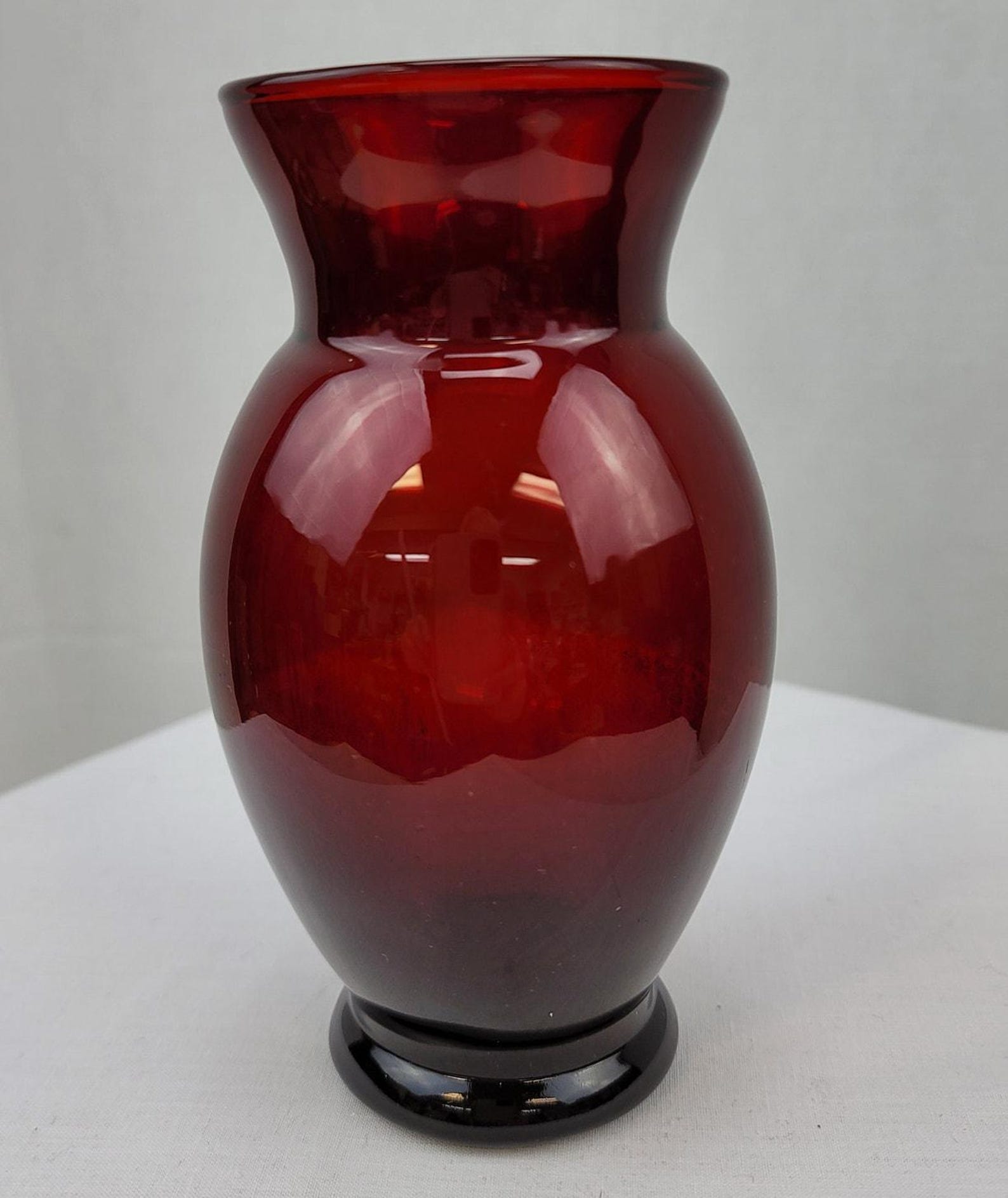 Vintage Anchor Hocking Ruby Red Flared Glass Vase 6.5" Shiny No Flaws ...