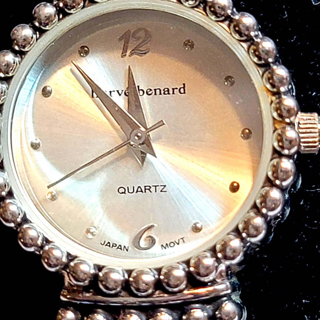 Ladies Harve' Benard Cable Cuff Watch Silver Tone Drum Shape With ...