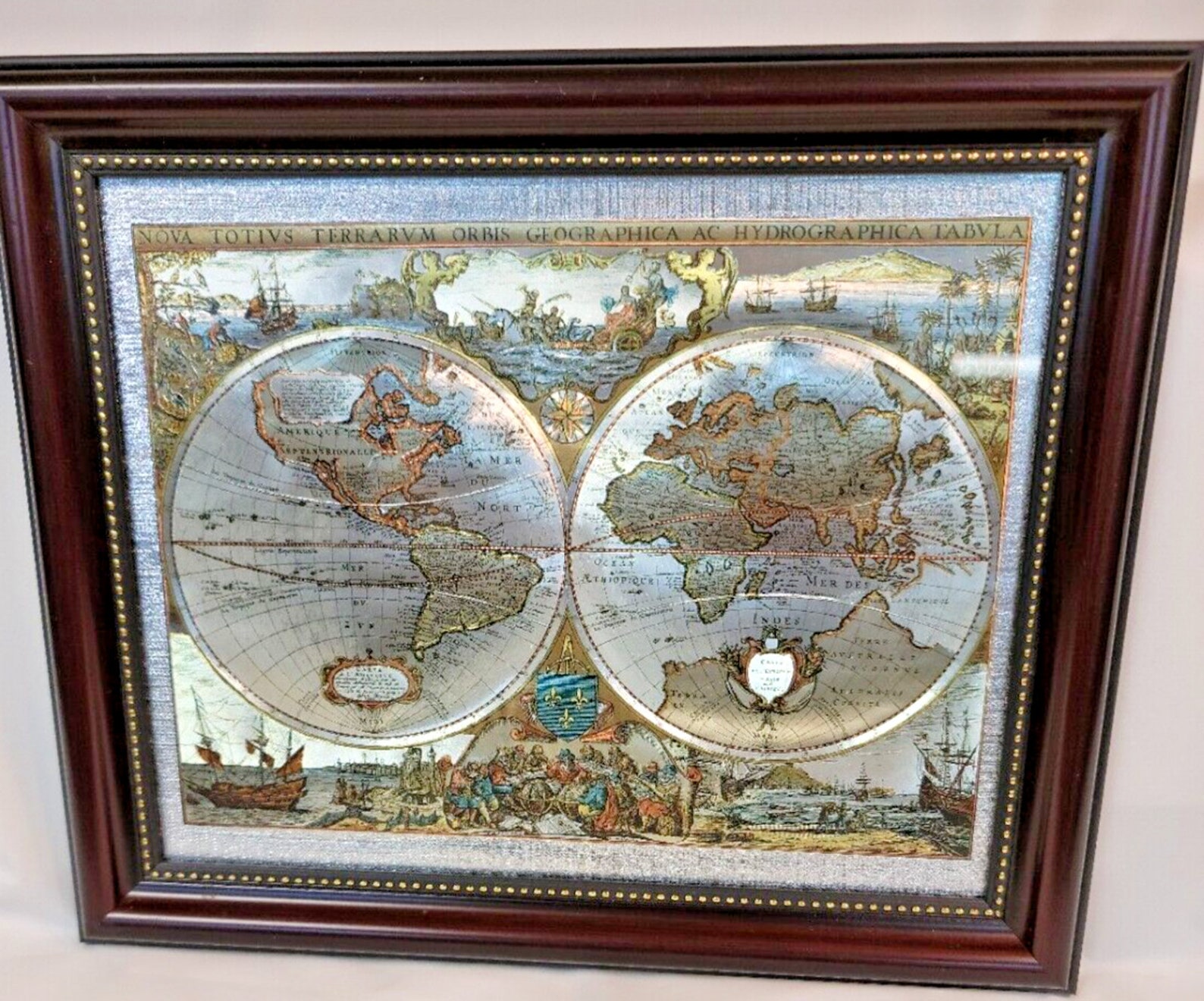 Novis Totivs Terrarvm Orbis Map of the World Gold Foil 12x9 1 1/2 Wood ...
