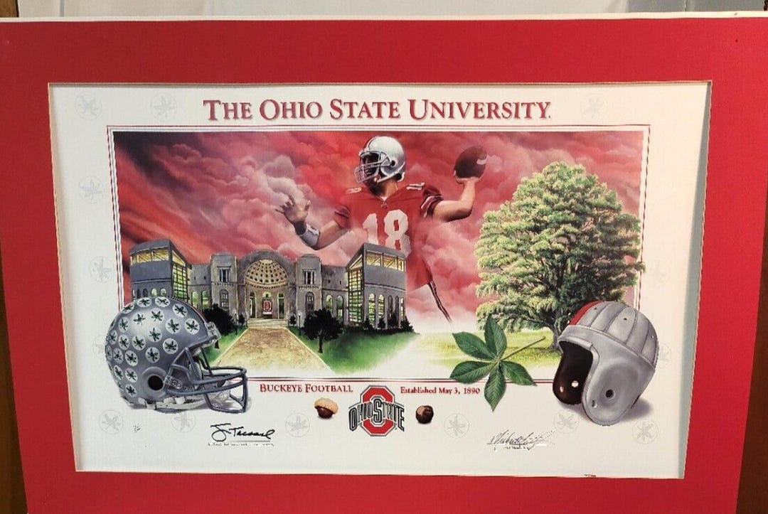 Ohio State Lithograph Jim Tressel Signature 2008 Artist Michael Hunt ...