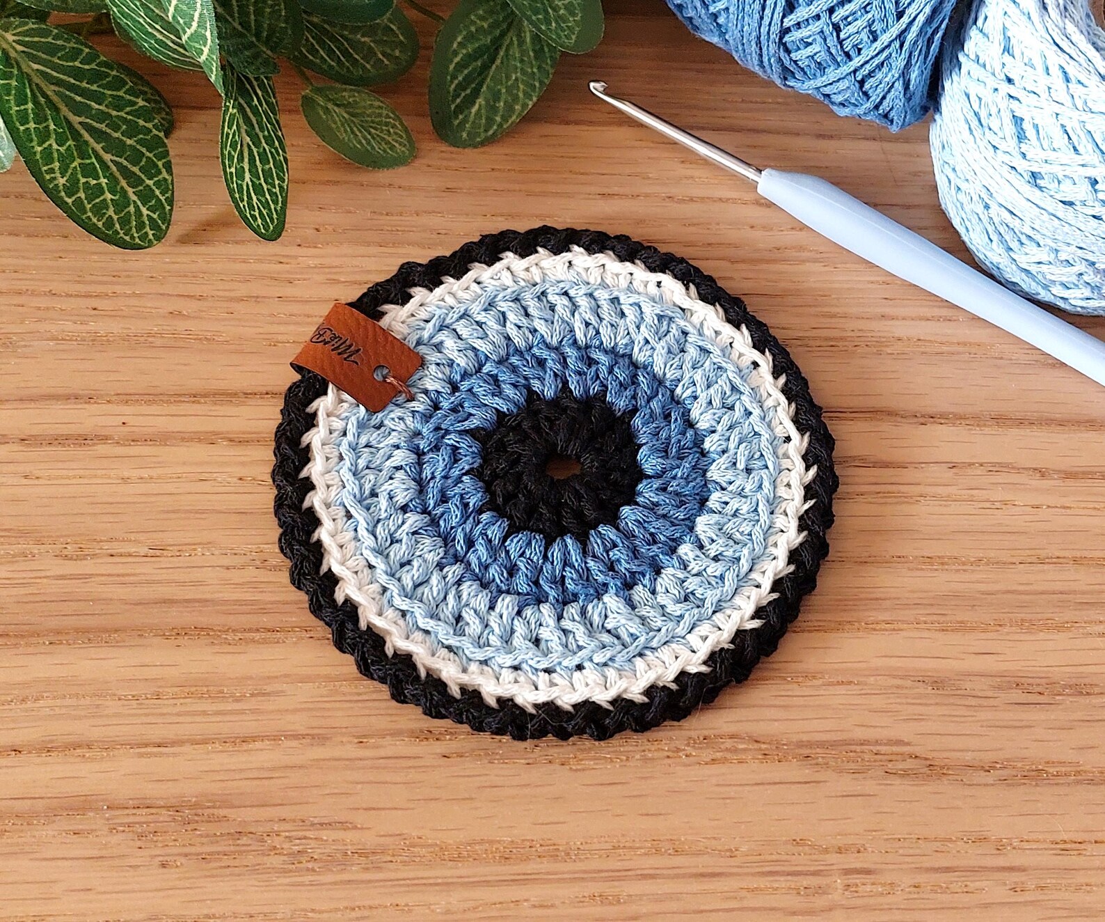 Crochet Evil Eye Coaster, Good Luck Boho Home Decor, Drinkware Mat ...
