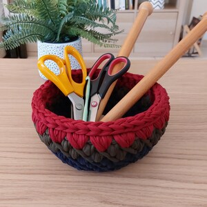 Crochet Storage Basket Wooden Base, Table or Desk Multi Purpose ...