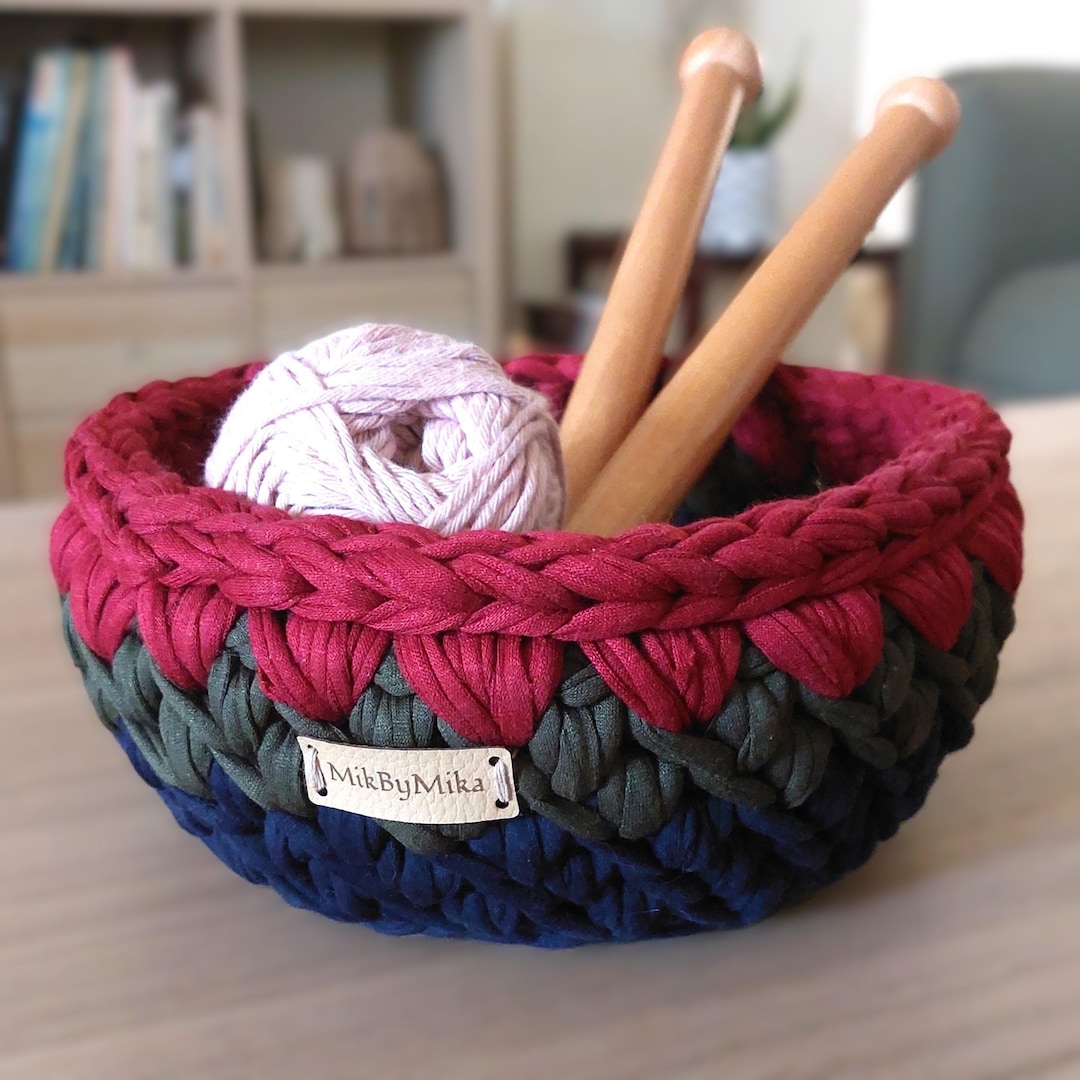 Crochet Storage Basket Wooden Base, Table or Desk Multi Purpose ...