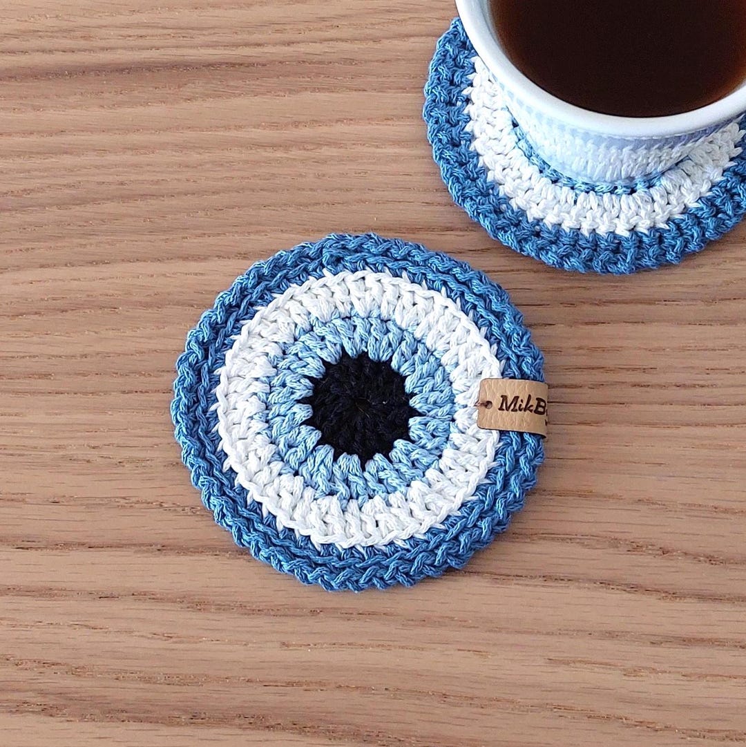 Evil Eye Coaster, Crochet Good Luck Boho Home Decor, Drinkware Mat ...