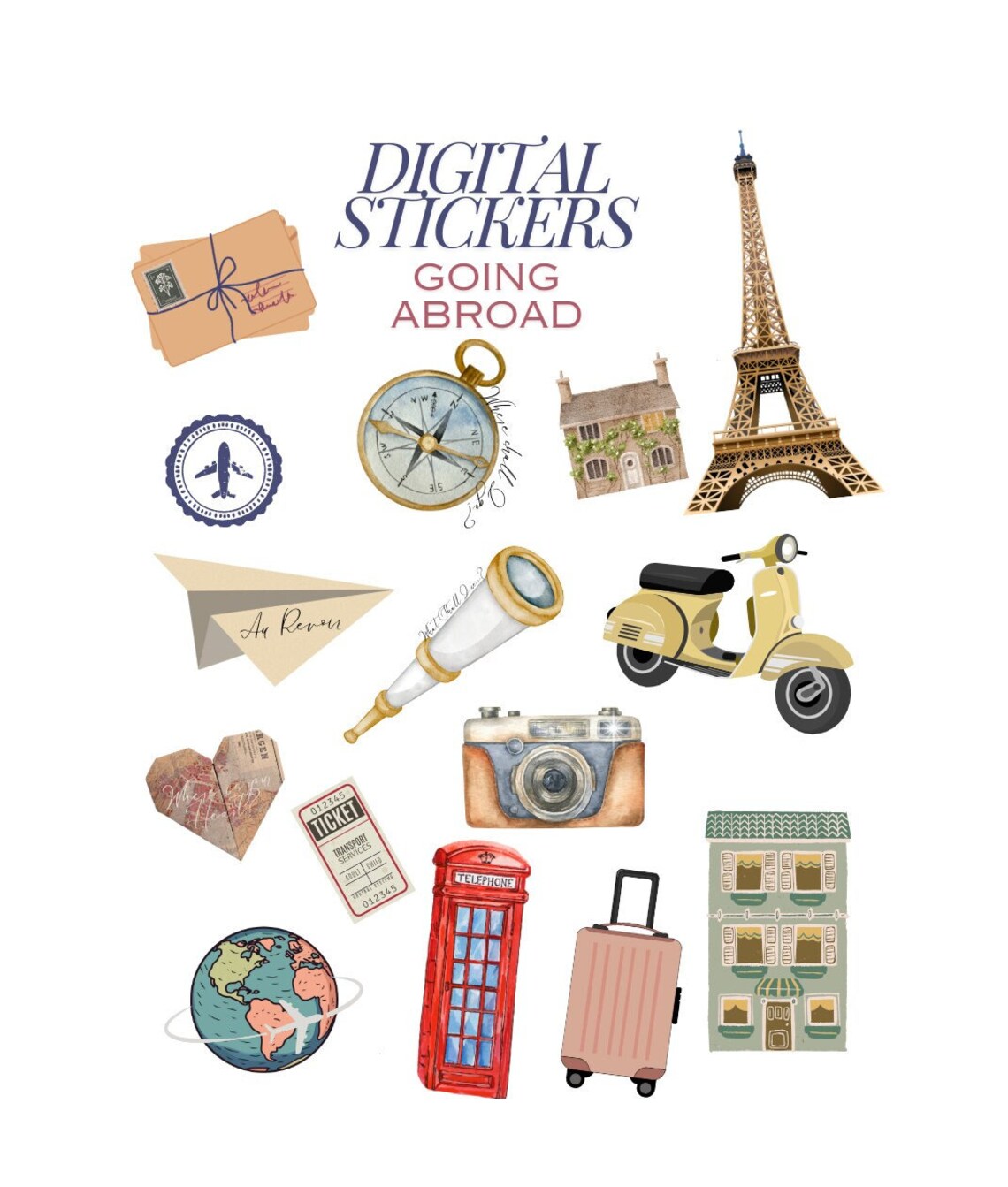 Digital Download Stickers, Going Abroad! - Etsy