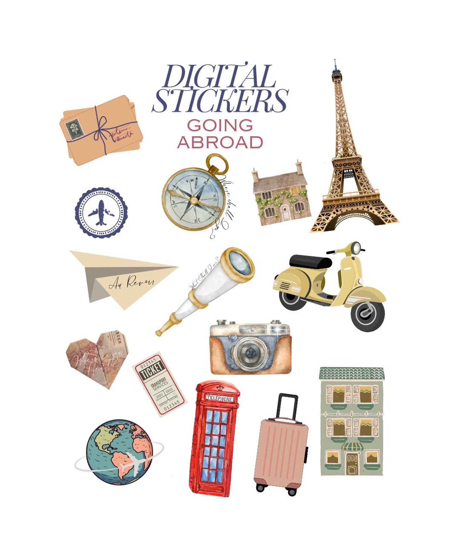 Digital Download Stickers, Going Abroad! - Etsy