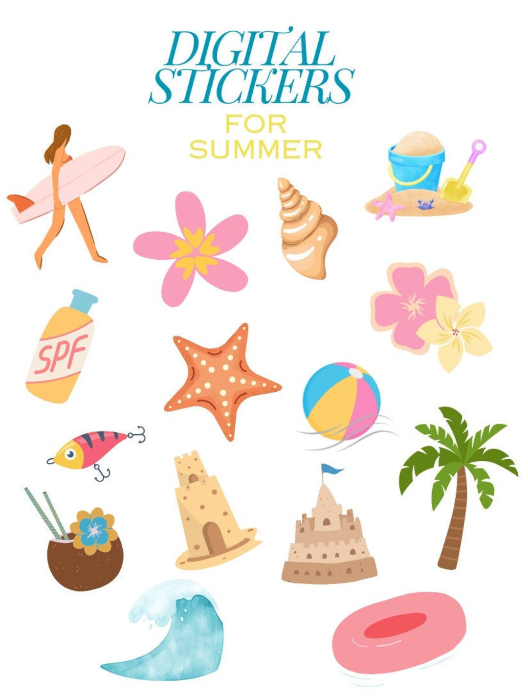 Digital Download Beach Day Stickers - Etsy