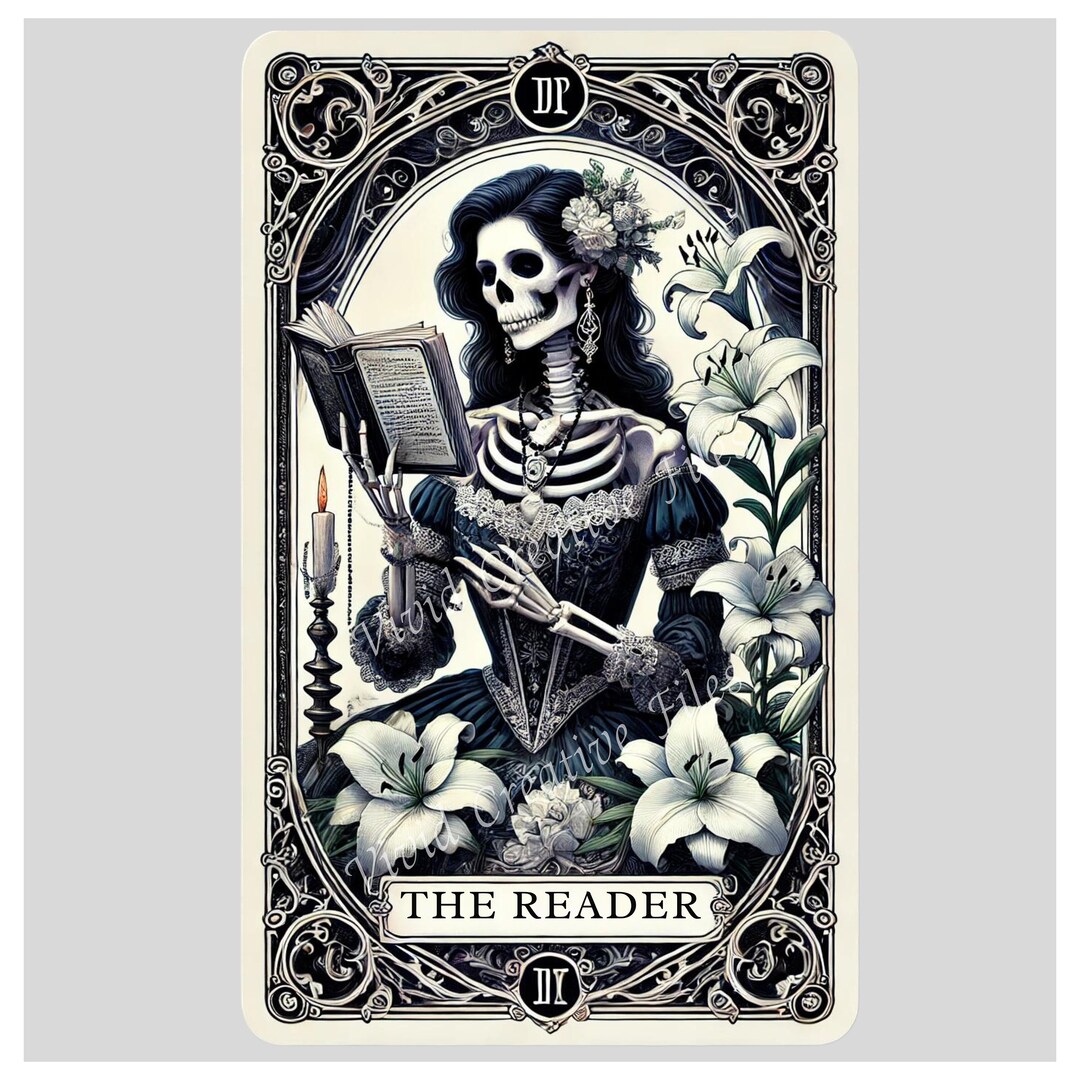 The Reader Skeleton Tarot Card PNG Gothic Digital Art Mystical Tarot ...