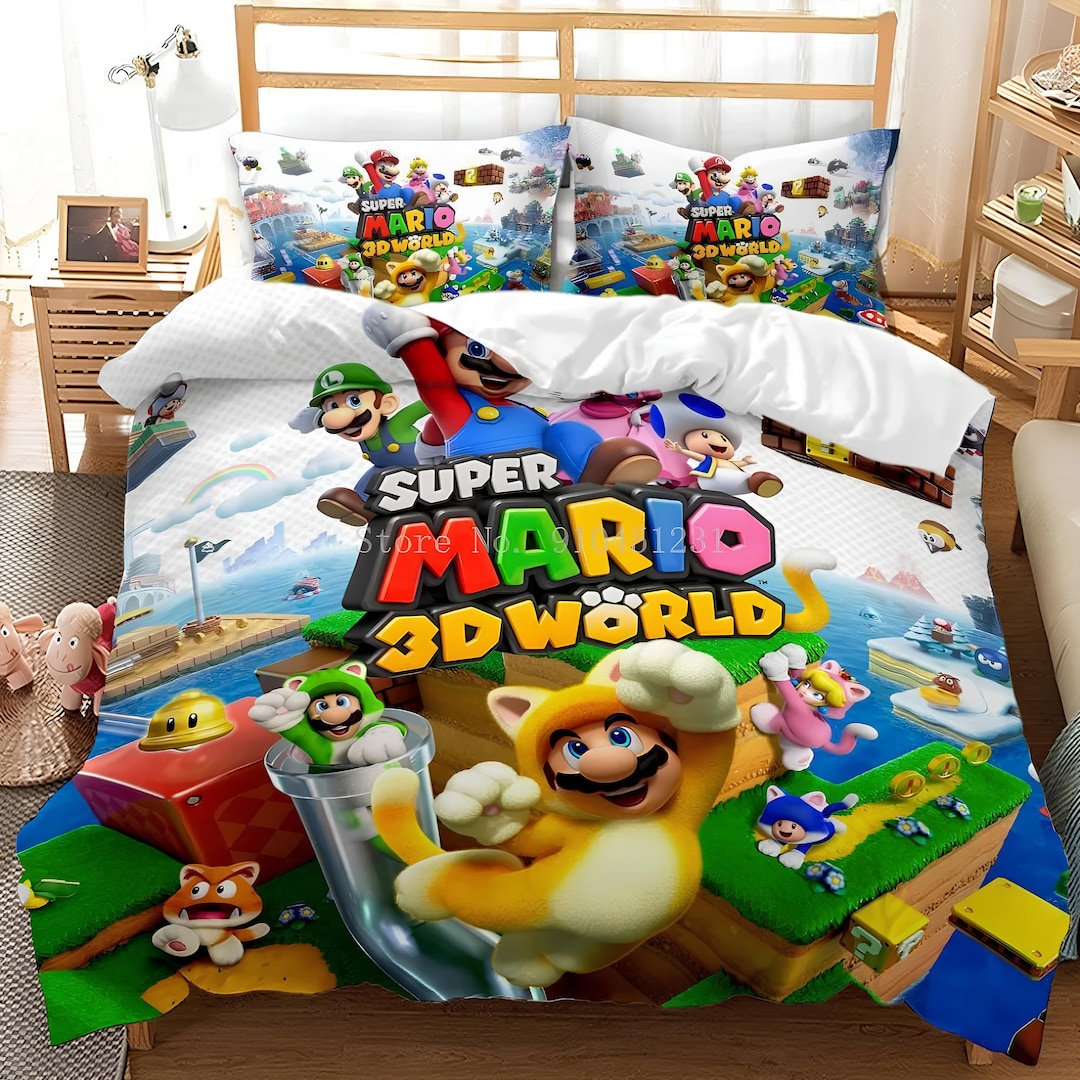 The Super Mario Bros Duvet Cover, Super Mario Bedding Set, Digital ...