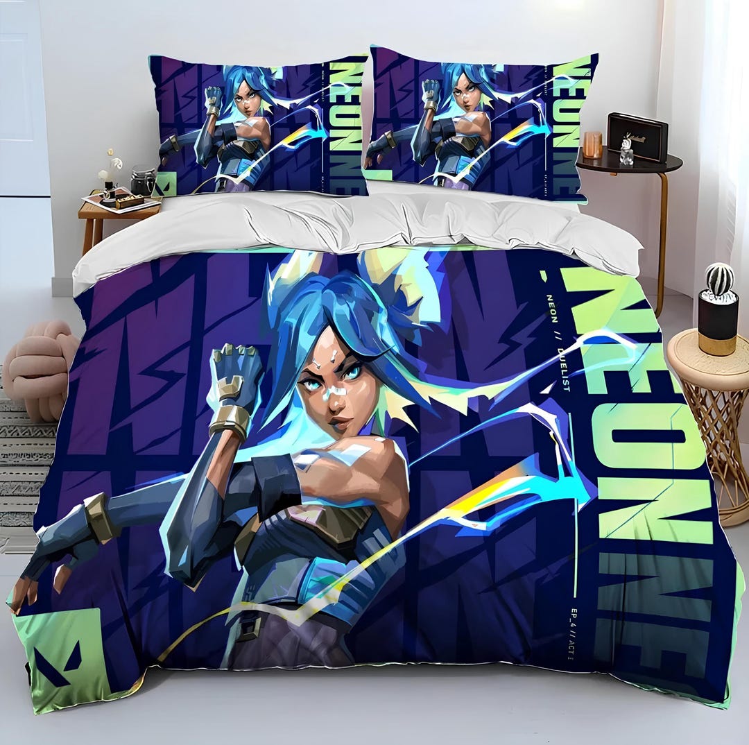 Valorant Personalized Bedspread, Neon Bedding Set, Digital Printed ...