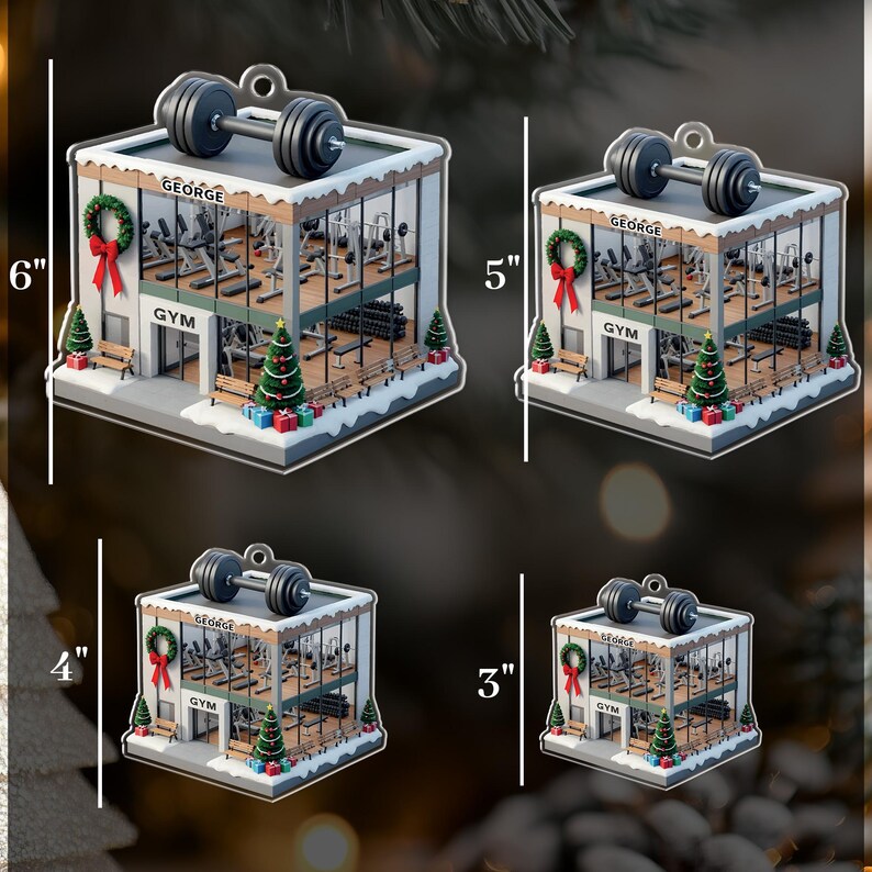 Gym Fitness Christmas Ornament, Custom Name Ornament With Dumbbells ...