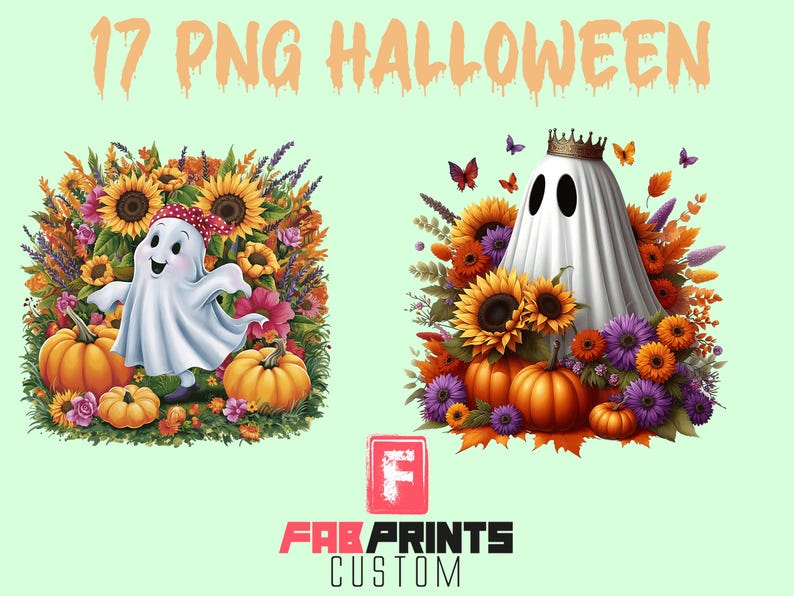 Watercolor Cute Ghost Clipart, 17 PNG Halloween Clipart Bundle ...