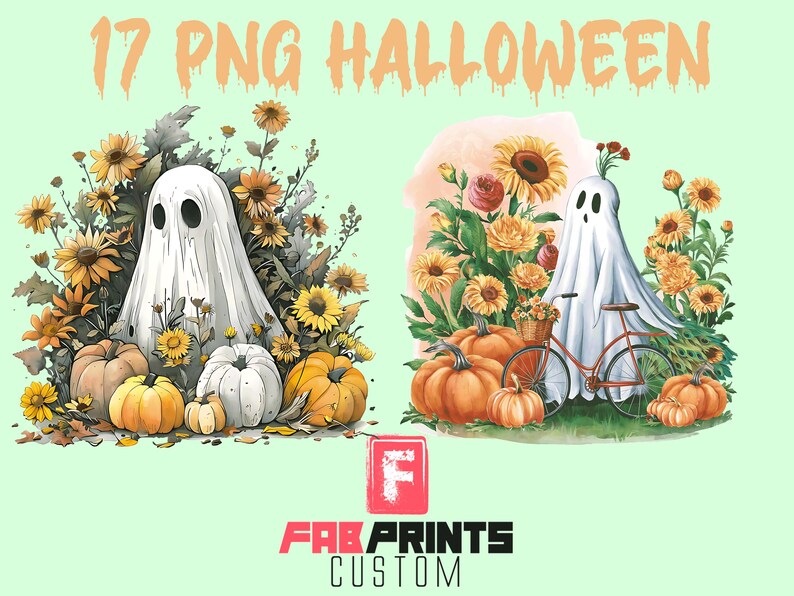 Watercolor Cute Ghost Clipart, 17 PNG Halloween Clipart Bundle ...