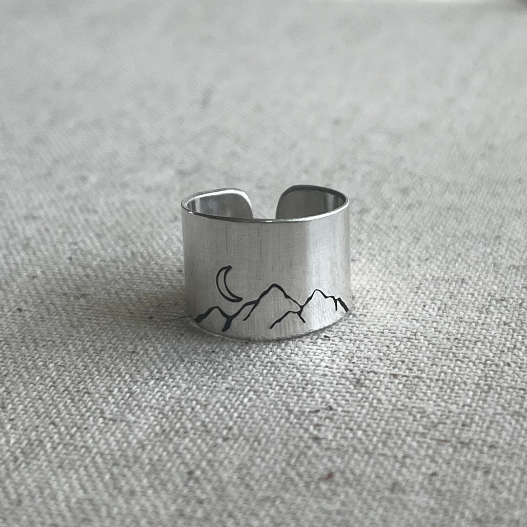 Mountain Trees and Moon Band Ring Mountain Jewelry Colorado Mountain ...