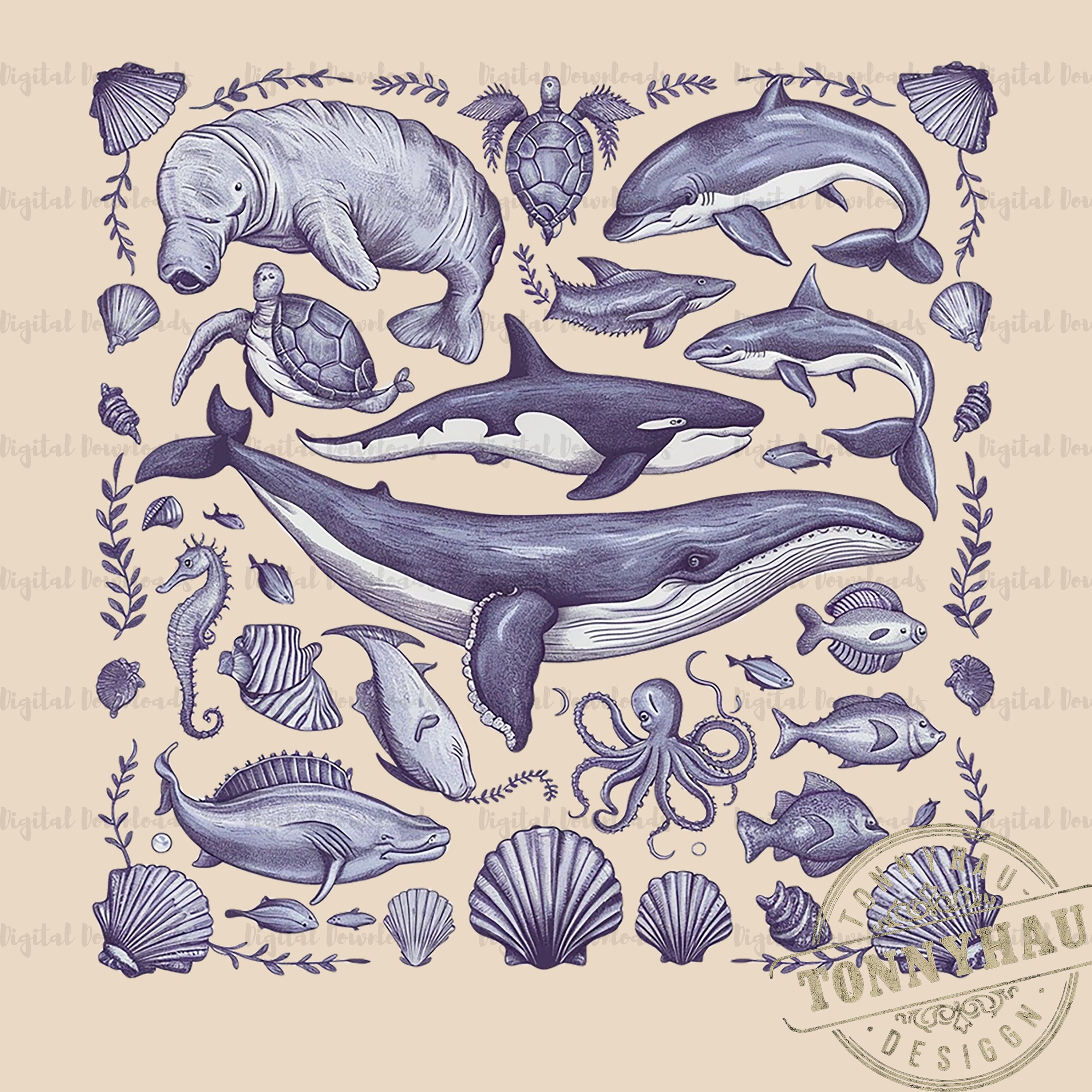Vintage 90s Sea Animal Png, Retro Ocean Nature Png, Sealife, Ocean ...