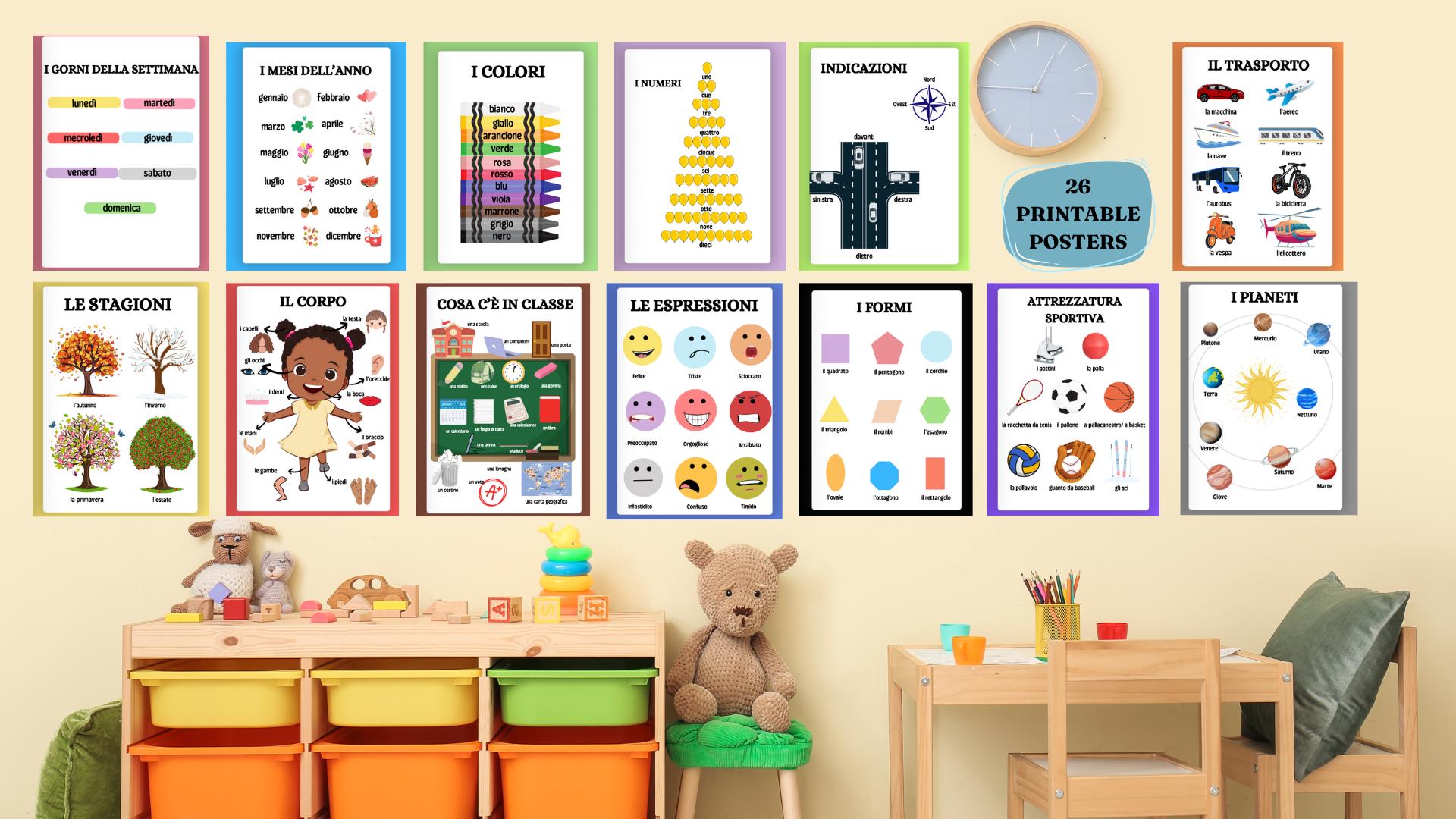Montessori Educational Poster Set of 26 Colourful Classroom Prints ...
