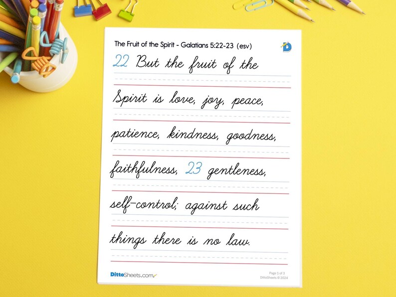FRUIT of THE SPIRIT Bible Copywork | Verse Memorization | Copywork ...
