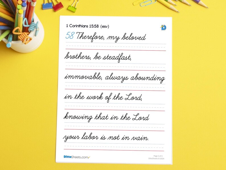 2nd Grade Bible Verses Copywork, Christian Printable, Cursive ...