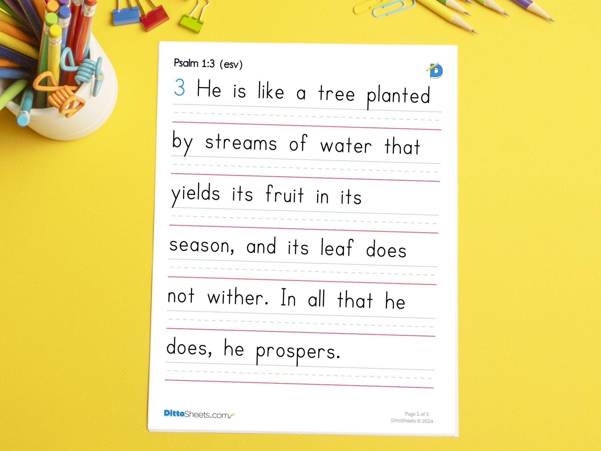 PSALM 1 Bible Copywork | Bible Verse Memorization | Copywork Charlotte ...